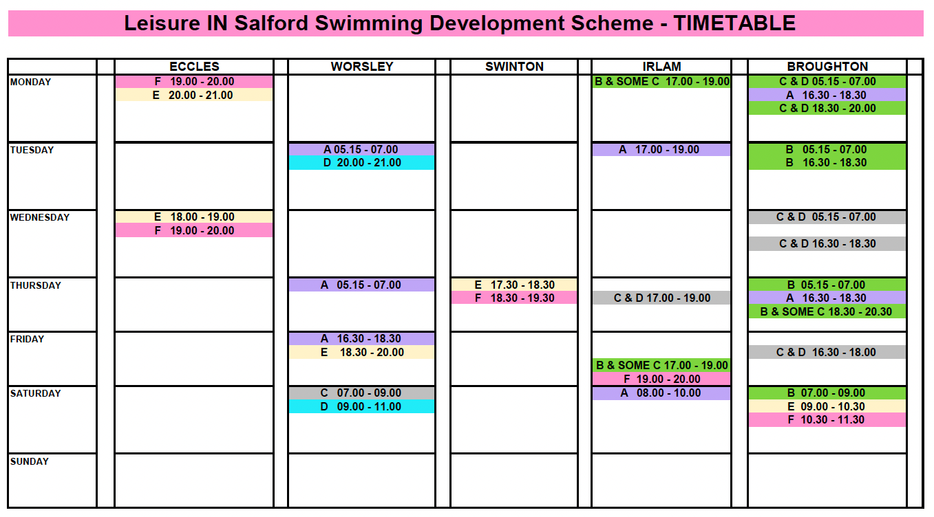 Timetable - City of Salford Swimming Club